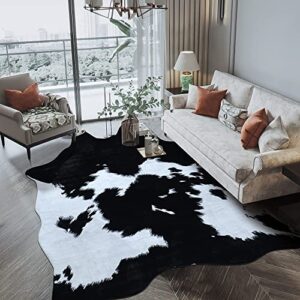 rugoo Black Faux Cowhide Rug 8.3 ft x 6.2 ft Cow Print Rug Faux Animal Skin Rug for Living Room Bedroom Nursery