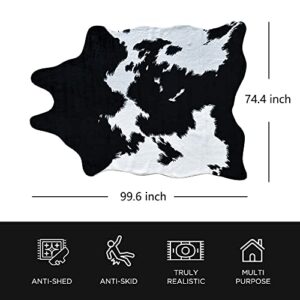 rugoo Black Faux Cowhide Rug 8.3 ft x 6.2 ft Cow Print Rug Faux Animal Skin Rug for Living Room Bedroom Nursery