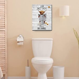 SWACHIT Funny Highland Cow Bathroom Wall Art Highland Cattle Bathroom Wall Decor Cow on Toilet Pictures for Wall Farmhouse Bathroom