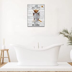 SWACHIT Funny Highland Cow Bathroom Wall Art Highland Cattle Bathroom Wall Decor Cow on Toilet Pictures for Wall Farmhouse Bathroom