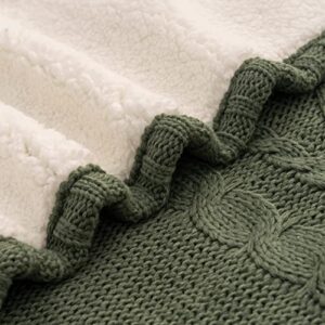 RECYCO Acrylic Cable Knit Sherpa Throw Blanket for Couch, Thick Super Soft Cozy Knit Blanket Sweater Style Sherpa Knitted Throw Blankets for Bed Sofa Chair, 50 x 60 Inches, Forest Green