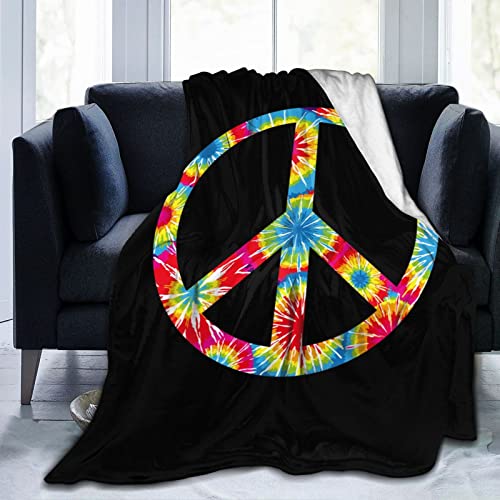 Perinsto Tie Dyed Peace Sign Throw Blanket Ultra Soft Warm All Season Decorative Fleece Blankets for Bed Chair Car Sofa Couch Bedroom 50"X40"