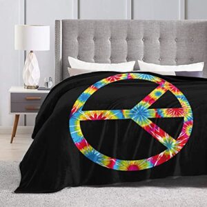 Perinsto Tie Dyed Peace Sign Throw Blanket Ultra Soft Warm All Season Decorative Fleece Blankets for Bed Chair Car Sofa Couch Bedroom 50"X40"