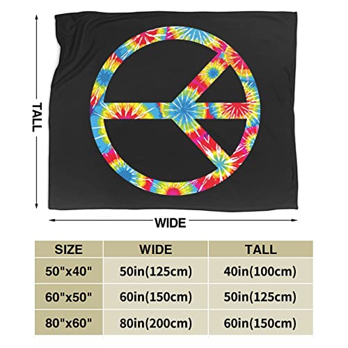 Perinsto Tie Dyed Peace Sign Throw Blanket Ultra Soft Warm All Season Decorative Fleece Blankets for Bed Chair Car Sofa Couch Bedroom 50"X40"