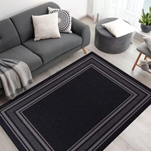 Beverly Rug Modern Bordered 5X7 Area Rug for Living Room, Dining Room Rug, Bedroom Carpet, Indoor Non Skid Rubber Backed Area Rugs, Black