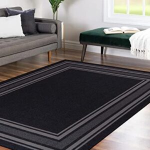 Beverly Rug Modern Bordered 5X7 Area Rug for Living Room, Dining Room Rug, Bedroom Carpet, Indoor Non Skid Rubber Backed Area Rugs, Black