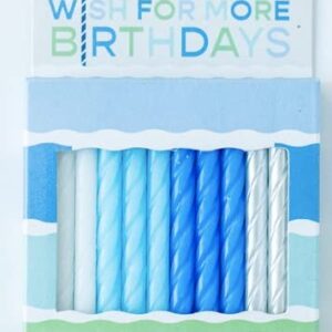 Wish for More Birthdays - 24-Pack of Birthday Candles - Tall, Spiral Cake Decorations to Benefit The American Cancer Society - Blue, Silver and White