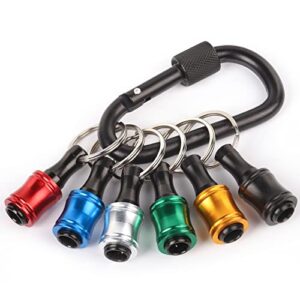 upgrade, push to unlock,katerk 6pcs 1/4 inch hex shank aluminum alloy screwdriver bits holder light-weight quick-change extension bar keychain drill screw adapter change portable, with black carabiner