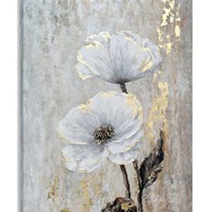 MYBEAUTYWALLA Vertical Flower Oil Painting - Hand Painted Abstract Floral Artwork with Gold Foil - Modern Still Life Pictures for Living Room Hallway Farmhouse Decor