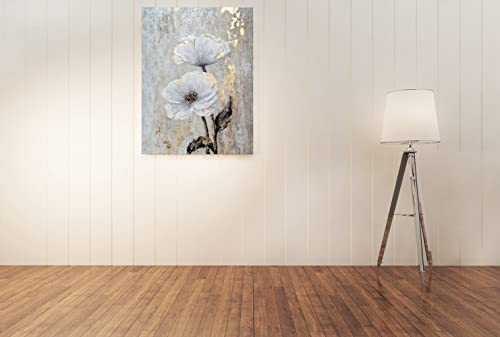 MYBEAUTYWALLA Vertical Flower Oil Painting - Hand Painted Abstract Floral Artwork with Gold Foil - Modern Still Life Pictures for Living Room Hallway Farmhouse Decor