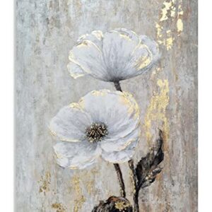 MYBEAUTYWALLA Vertical Flower Oil Painting - Hand Painted Abstract Floral Artwork with Gold Foil - Modern Still Life Pictures for Living Room Hallway Farmhouse Decor