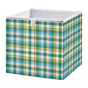 wellday storage basket rainbow tartan glen plaid foldable 11 x 11 x 11 in cube storage bin home decor organizer storage baskets box for toys, books, shelves, closet, laundry, nursery