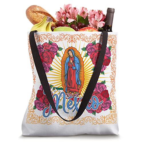 Virgen de Guadalupe con Mexico, México Tote Bag