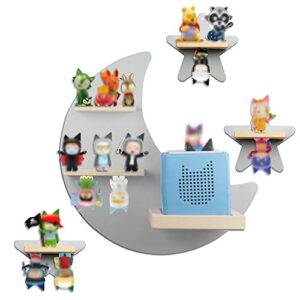 floating shelf wall mounted set of 4 (moon and 3 stars) for toniebox starter set, tonie figures – magnetic wooden shelves compatible with toniebox player audio character for children baby’s room