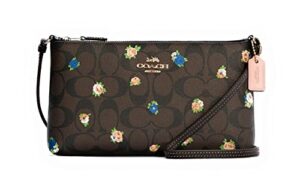 coach womens zip top crossbody (im/brown black multi with vintage mini rose print)