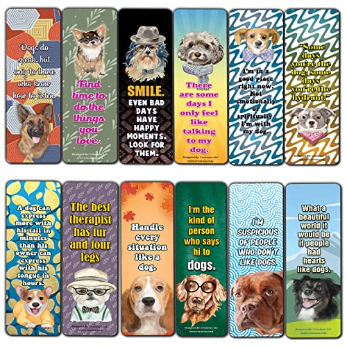 Creanoso Dog Lover Quotes Bookmarks (10 Sets x 6 Cards) – Daily Inspirational Card Set – Interesting Book Page Clippers – Great Gifts for Kids and Teens