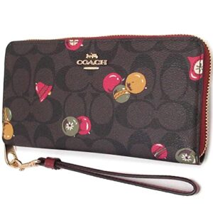 coach accordian zip phone wallet wristlet (im/brown black multi with ornament print)