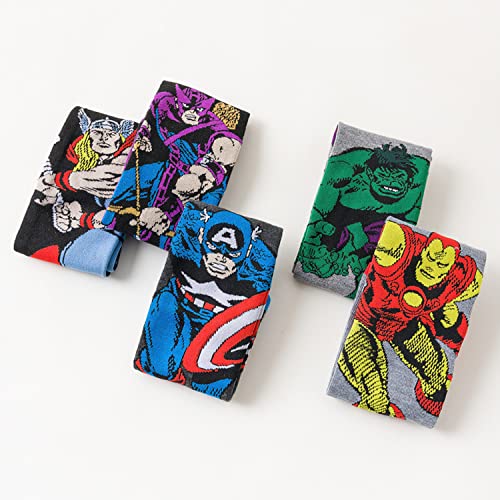 JAHERM Marvel Avengers Crazy Socks for Men, 5 Pack Funky Funny Novelty Colorful Cotton Superhero Crew Socks, Groomsmen Socks, US Size 9-11