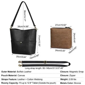 S-ZONE Women Genuine Leather Bucket Bag Hobo Shoulder Handbag Crossbody Purses Vintage Tote Pocketbooks