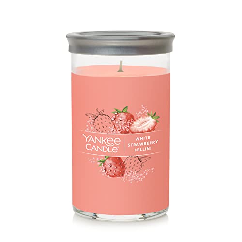 Yankee Candle White Strawberry Bellini Signature Medium Pillar Candle, 14.25oz,