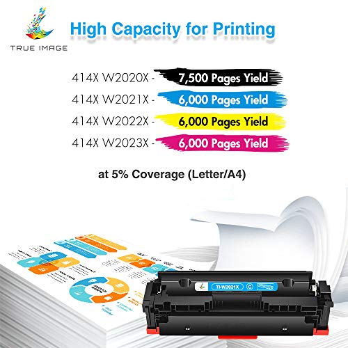 TRUE IMAGE Compatible Toner Cartridge Replacement for HP 414X W2020X 414A for HP Color Pro MFP M479fdw M454dw M454dn M479fdn Printer Toner High Yield (Black Cyan Yellow Magenta, 4-Pack)