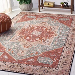 safavieh tucson collection machine washable slip resistant 8′ x 10′ aqua / rust tsn150j traditional vintage persian medallion living room dining bedroom area rug