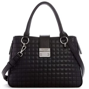 GUESS Women's Rolla Quilted Side Zipper Satchel Crossbody Bag Handbag Purse - Black