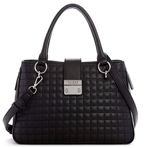 GUESS Women's Rolla Quilted Side Zipper Satchel Crossbody Bag Handbag Purse - Black