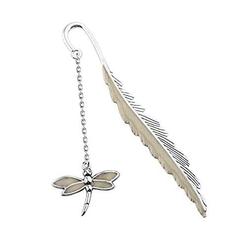 SaiDian 1Pcs Glow in The Dark Bookmark Metal Feather Bookmarks Dragonfly Book Marker