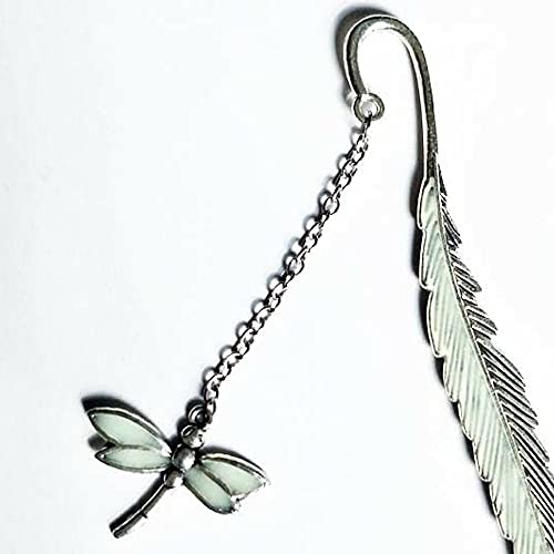 SaiDian 1Pcs Glow in The Dark Bookmark Metal Feather Bookmarks Dragonfly Book Marker