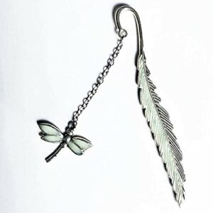 SaiDian 1Pcs Glow in The Dark Bookmark Metal Feather Bookmarks Dragonfly Book Marker