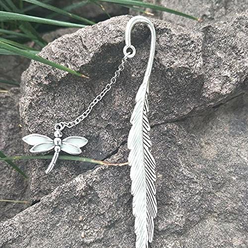 SaiDian 1Pcs Glow in The Dark Bookmark Metal Feather Bookmarks Dragonfly Book Marker