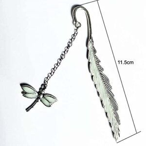 SaiDian 1Pcs Glow in The Dark Bookmark Metal Feather Bookmarks Dragonfly Book Marker