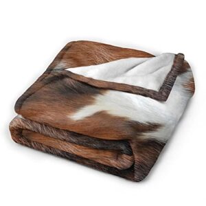 Fleece Blanket Brown and White Cowhide Print Fiber House Flannel Throw Blankets All-Season Throw Warm for Home Lovely 40"x50"