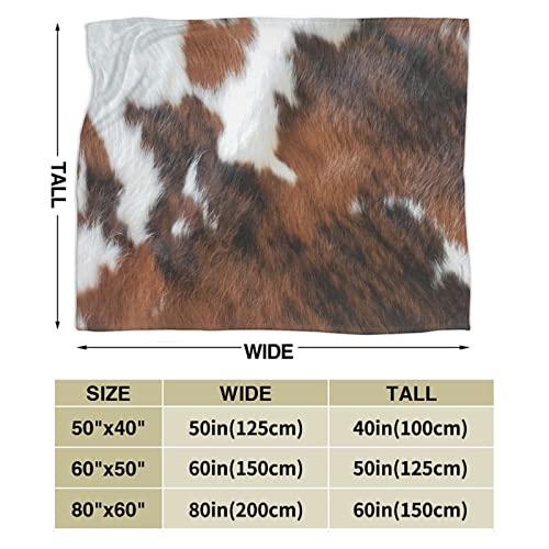 Fleece Blanket Brown and White Cowhide Print Fiber House Flannel Throw Blankets All-Season Throw Warm for Home Lovely 40"x50"