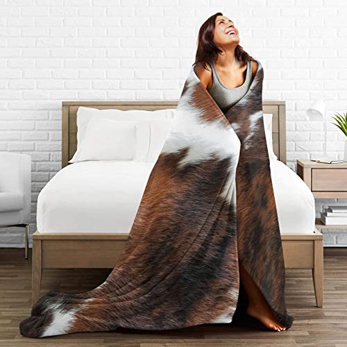 Fleece Blanket Brown and White Cowhide Print Fiber House Flannel Throw Blankets All-Season Throw Warm for Home Lovely 40"x50"