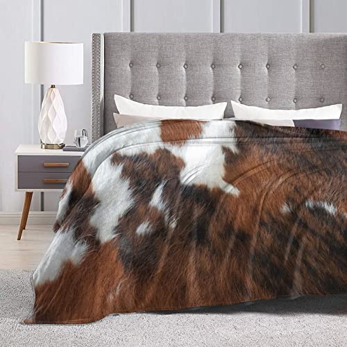 Fleece Blanket Brown and White Cowhide Print Fiber House Flannel Throw Blankets All-Season Throw Warm for Home Lovely 40"x50"