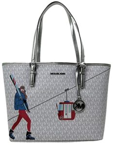 michael kors mk jet set girls jst medium signature carry all tote logo bag (bright white multi)