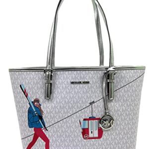 Michael Kors MK Jet Set Girls JST Medium Signature Carry all Tote Logo Bag (Bright White multi)