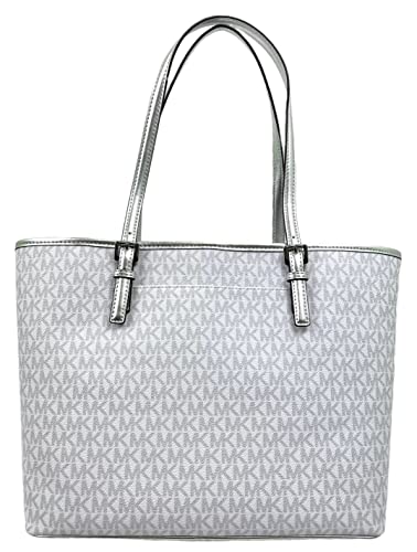 Michael Kors MK Jet Set Girls JST Medium Signature Carry all Tote Logo Bag (Bright White multi)