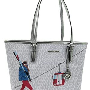 Michael Kors MK Jet Set Girls JST Medium Signature Carry all Tote Logo Bag (Bright White multi)