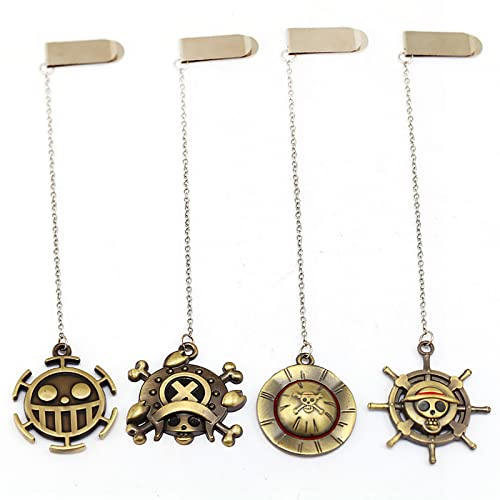 ZOA Anime Metal Bookmarks, Luffy Straw Hat Pirates Bookmark, Vintage Bookmark, Metal Pendant Bookmark, Anime Creative Bookmark Gift (Skeleton)