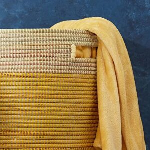 Senegal Extra Large Hand Woven Grass Yellow Beige Color Block Basket with Flat Lid