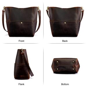 S-ZONE Women Genuine Leather Bucket Bag Hobo Shoulder Handbag Crossbody Purses Vintage Tote Pocketbooks