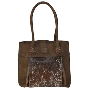 sts ranchwear women’s cowhide saddle tramp tote durable leather brown bag with various pockets