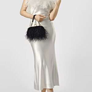 BABEYOND Women's Ostrich Feather Clutch - Pearl Evening Bag Shoulder Dress Handbag Purse for 1920s Party Prom Wedding