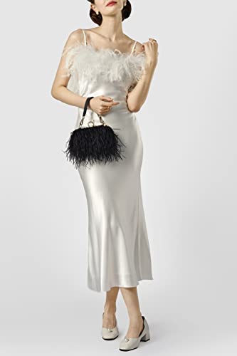 BABEYOND Women's Ostrich Feather Clutch - Pearl Evening Bag Shoulder Dress Handbag Purse for 1920s Party Prom Wedding