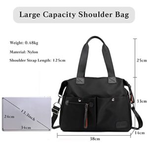 CORIOS Women Shoulder Bag Nylon Handbag Casual Top Handle Bag Multi Pocket Crossbody Bag Waterproof Messenger Bag Lightweight Tote Bag Hobo Bag for Shopping Work Party Travel School Black