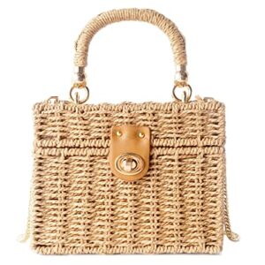 Handwoven Rattan vintage purse Bag Natural Chic Casual Handbag Beach Sea tote Basket Straw vacation Bag (Brown)