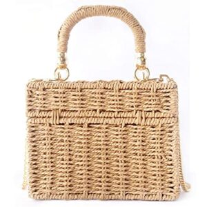 Handwoven Rattan vintage purse Bag Natural Chic Casual Handbag Beach Sea tote Basket Straw vacation Bag (Brown)